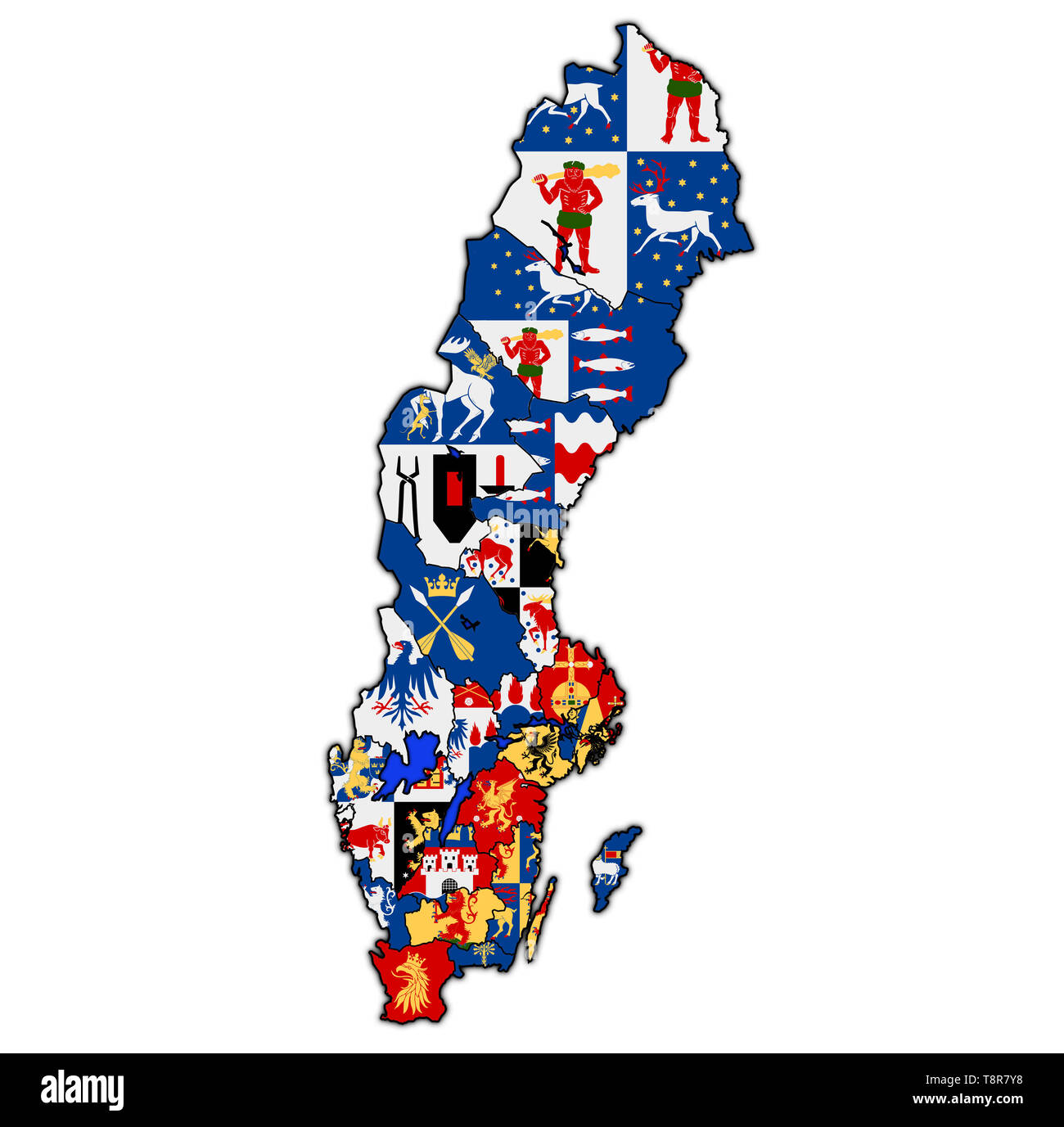 coat of arms of swedish counties on map of administrative divisions of ...