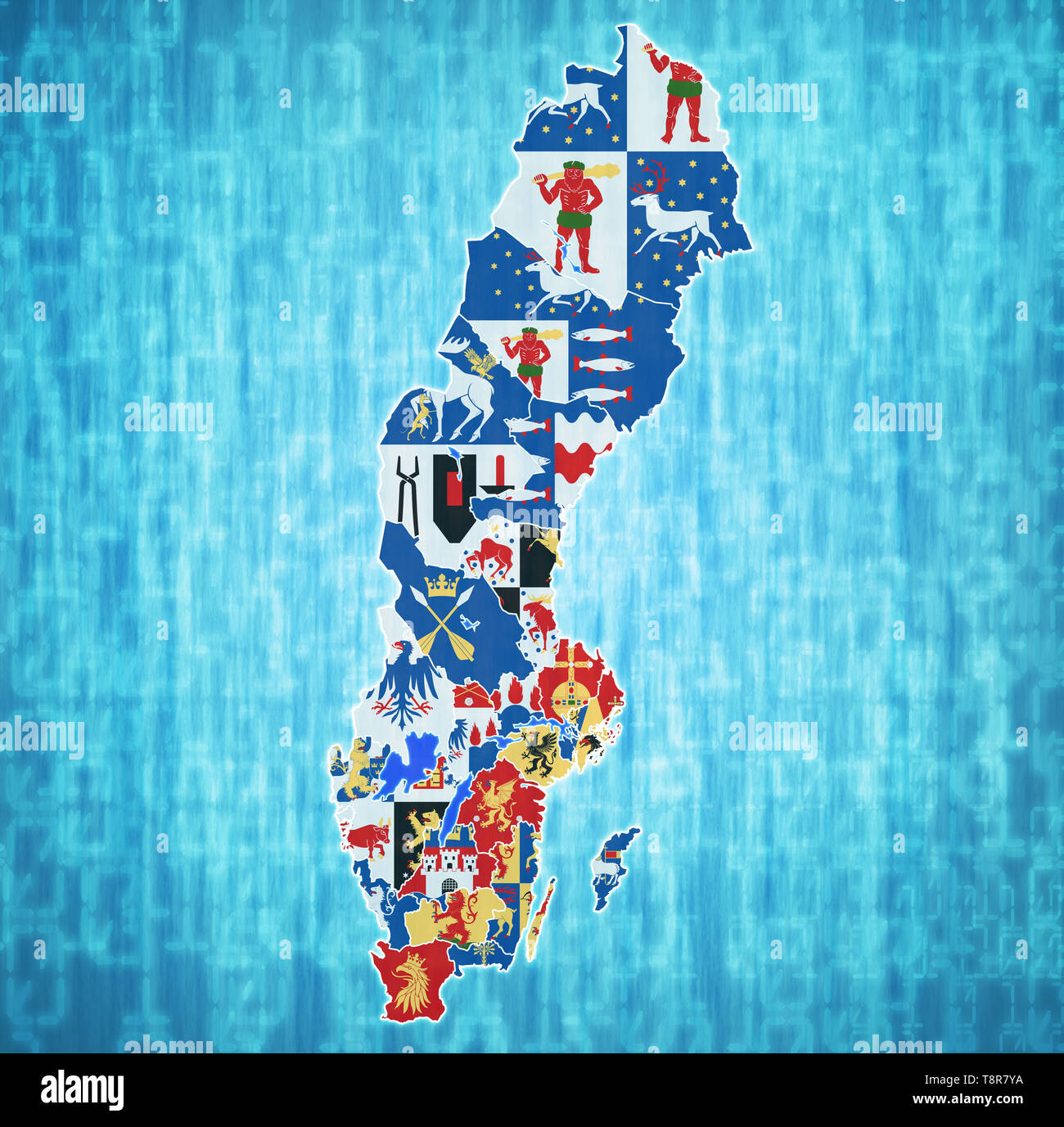 coat of arms of swedish counties on map of administrative divisions of ...
