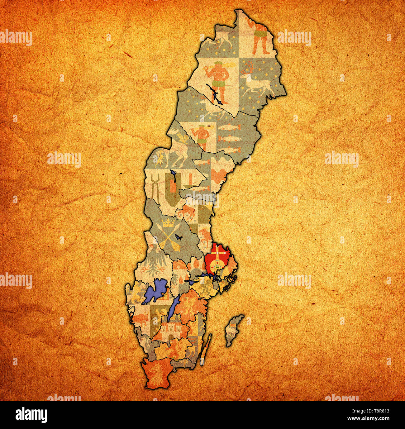 flag of Uppsala county on map of administrative divisions of Sweden ...