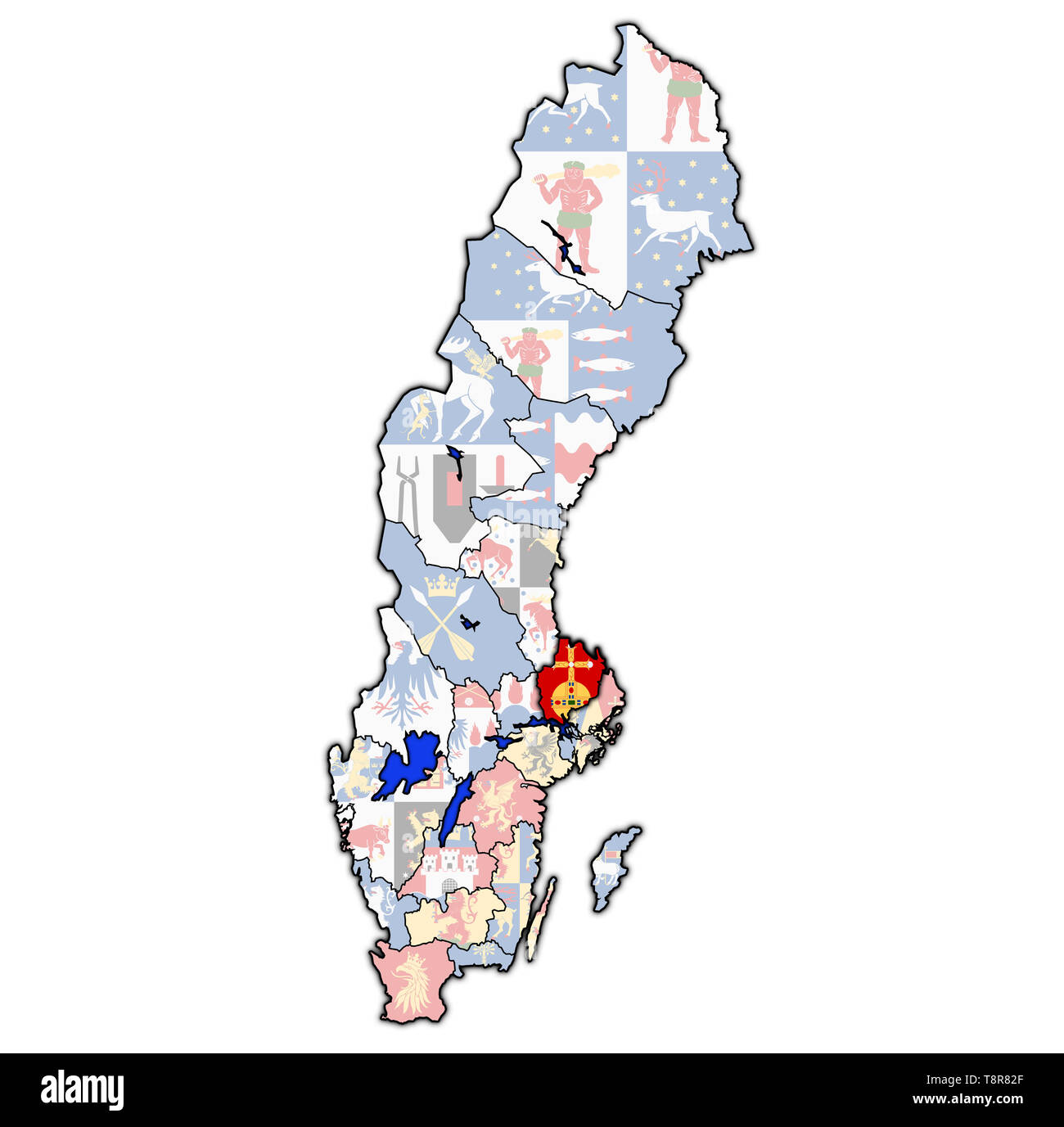 flag of Uppsala county on map of administrative divisions of Sweden ...