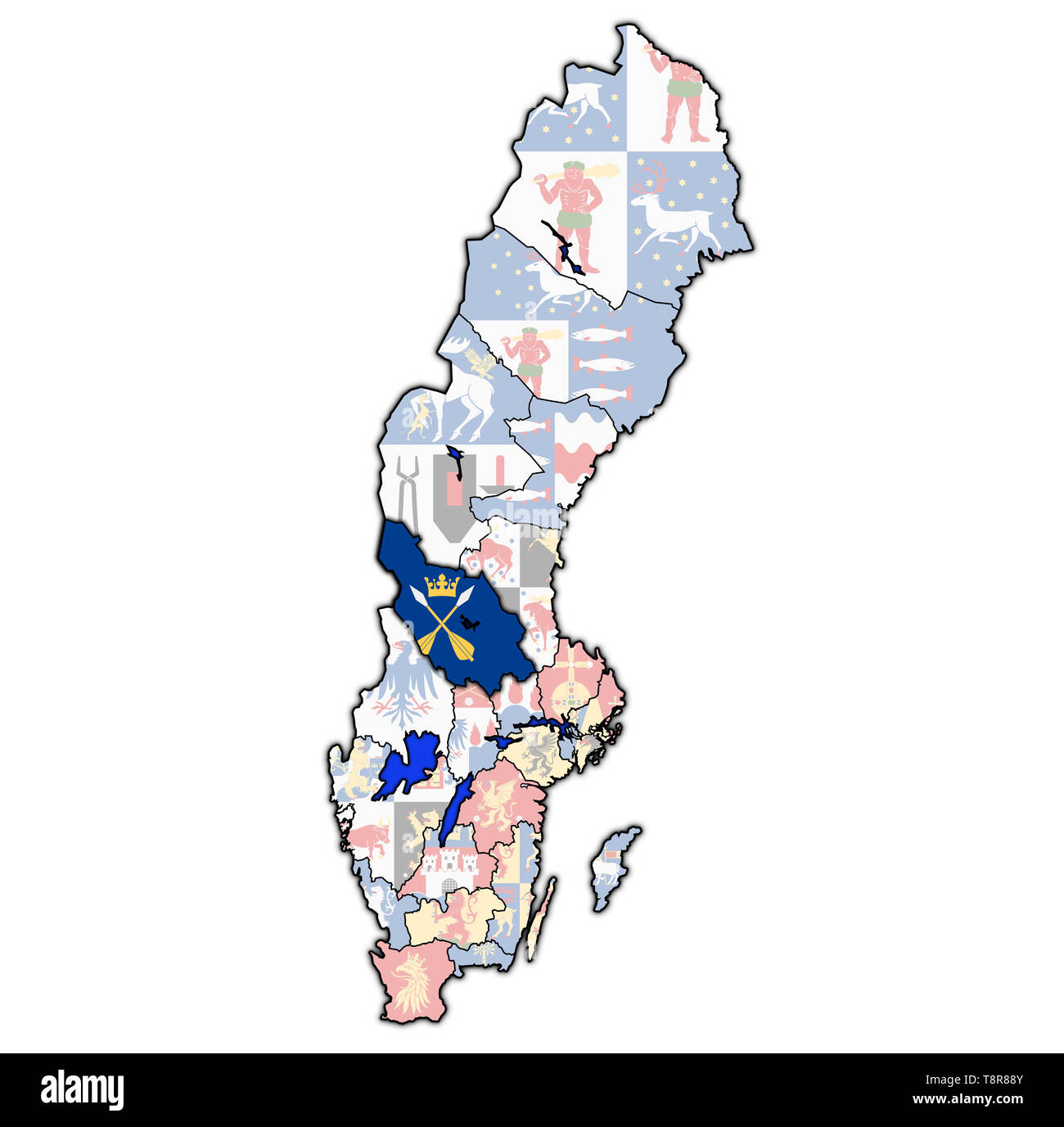 flag of Dalarna county on map of administrative divisions of Sweden ...