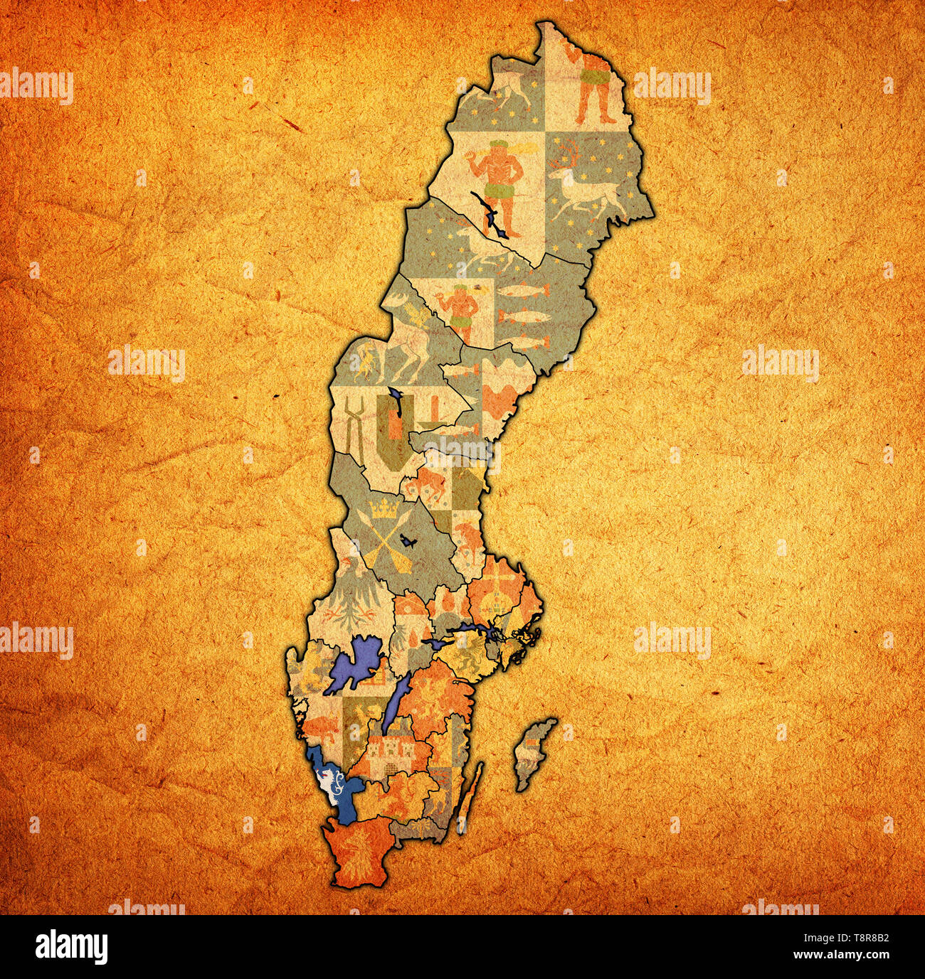 flag of Halland county on map of administrative divisions of Sweden ...