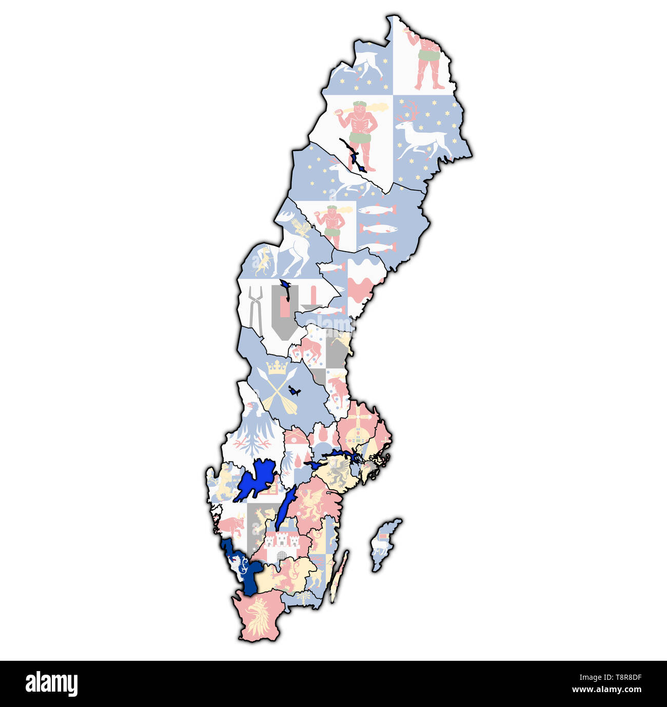 flag of Halland county on map of administrative divisions of Sweden ...
