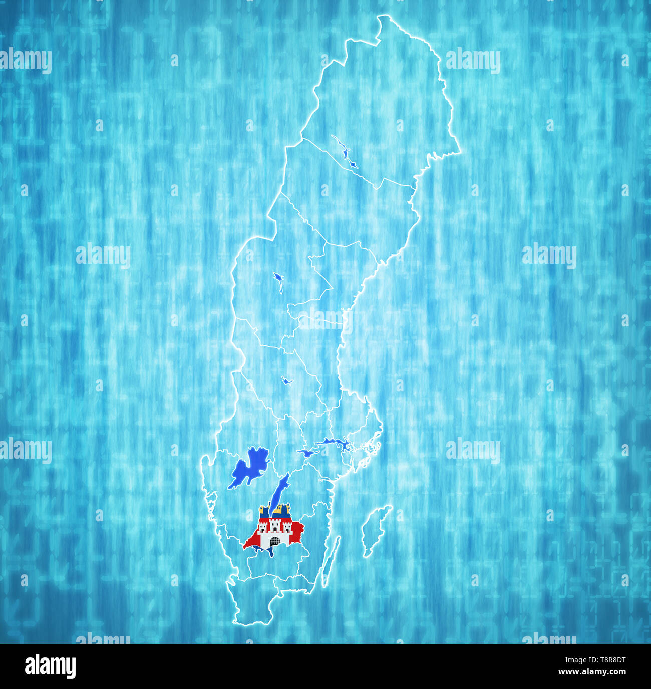 flag of Jonkoping county on map of administrative divisions of Sweden ...