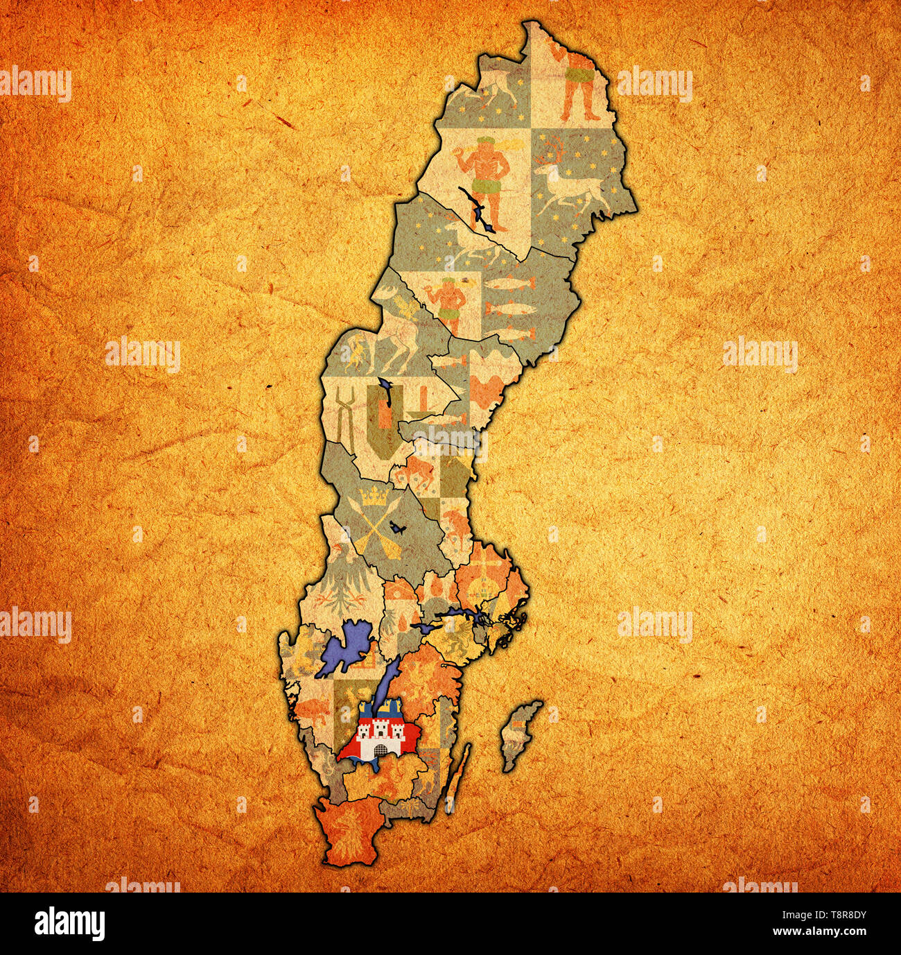 flag of Jonkoping county on map of administrative divisions of Sweden ...
