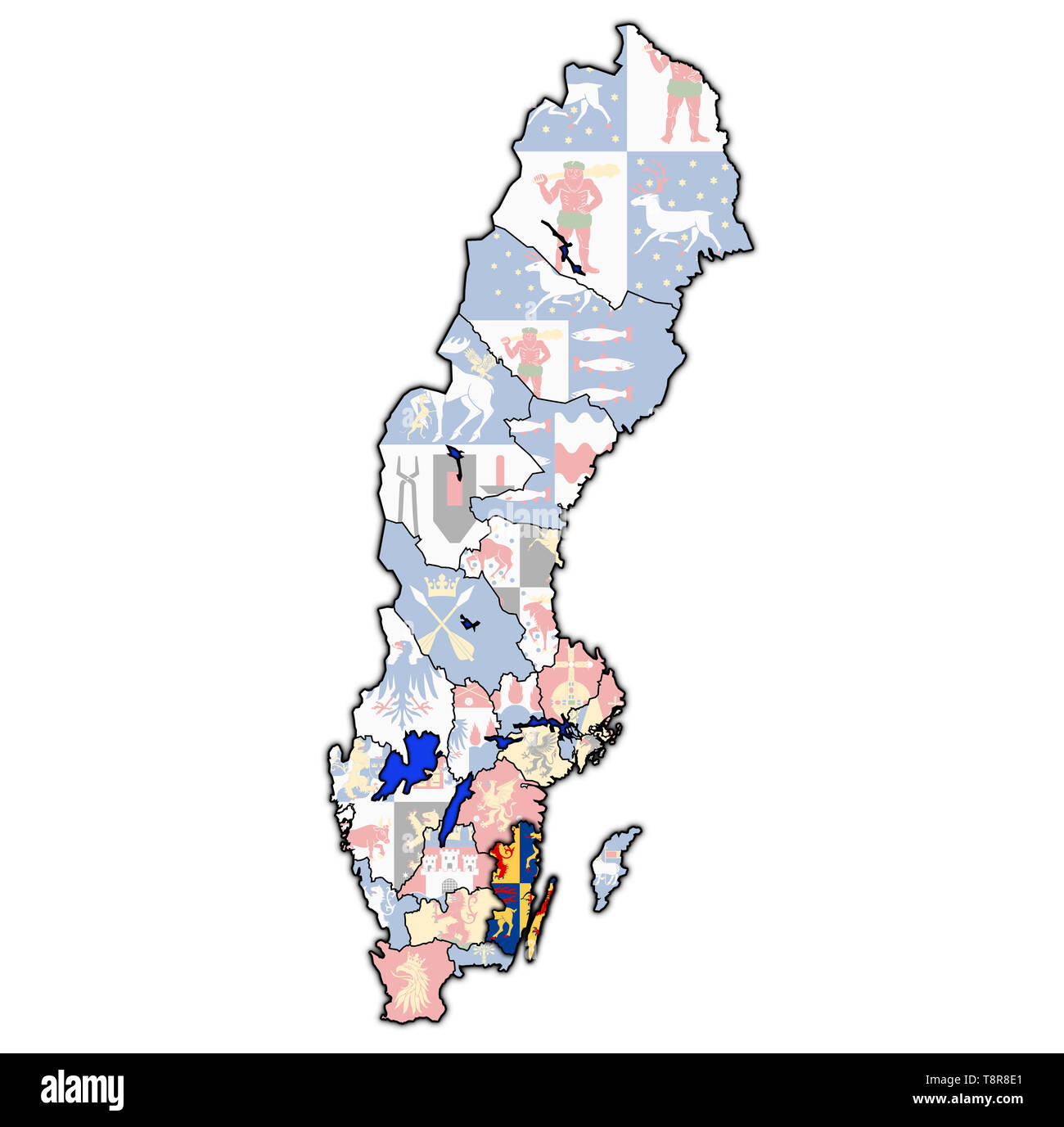 flag of Kalmar county on map of administrative divisions of Sweden with ...