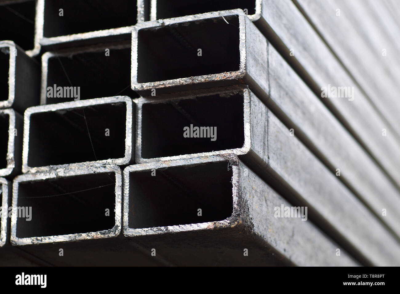 Metal profile pipe of rectangular cross section in packs at the ...
