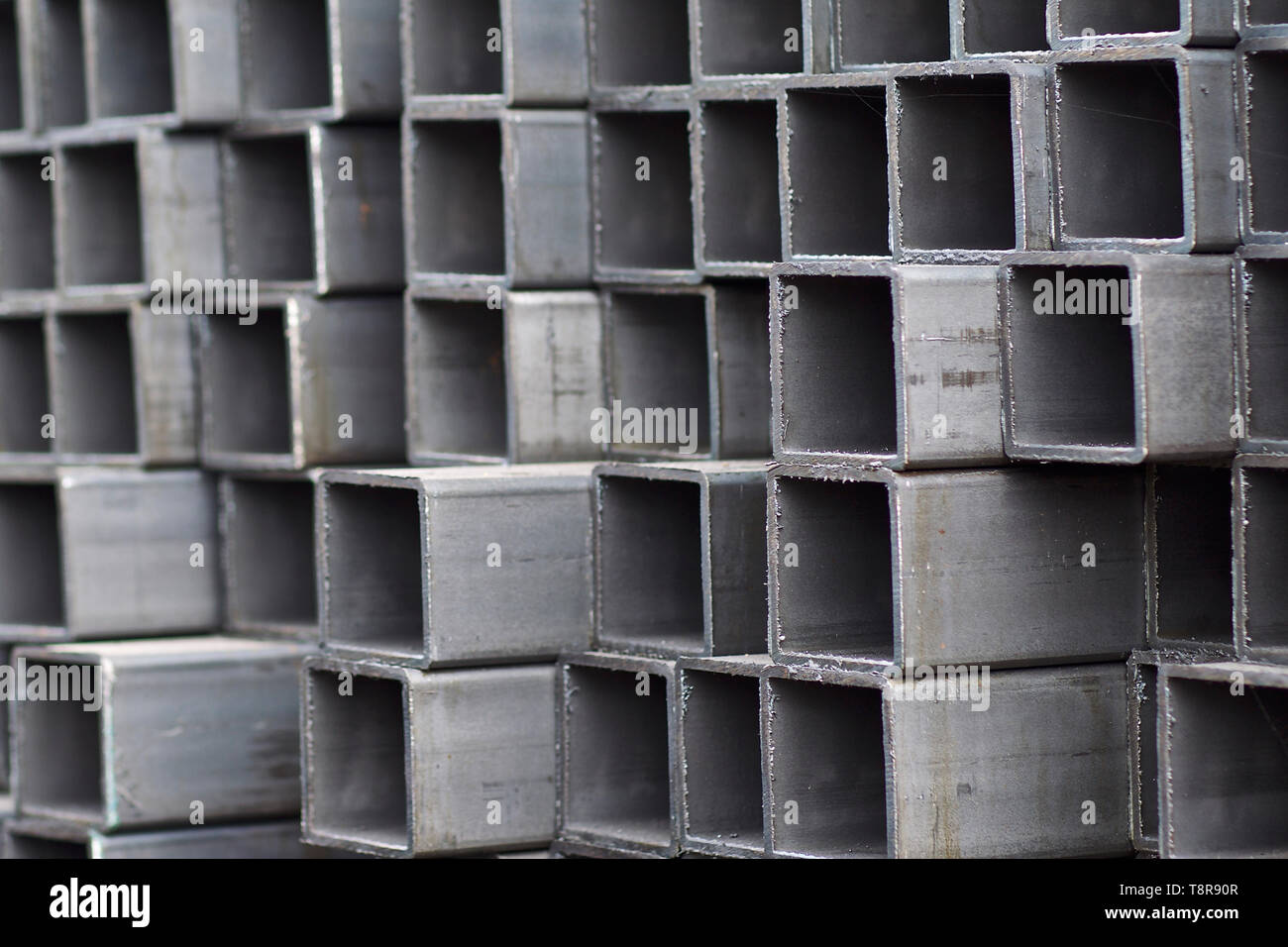 Metal profile pipe of rectangular cross section in packs at the ...