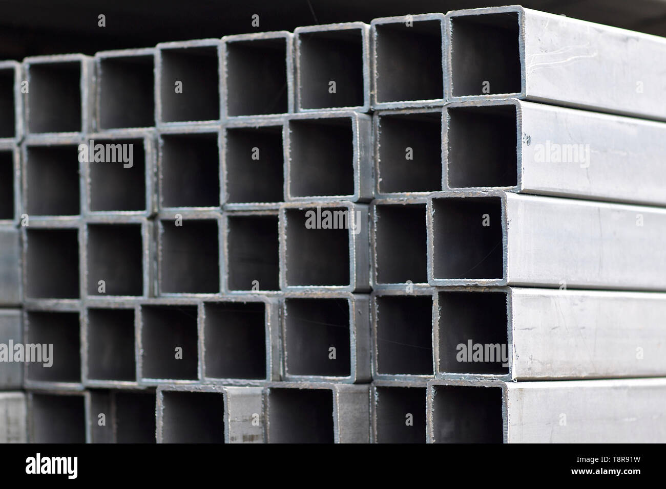 Metal profile pipe of rectangular cross section in packs at the ...