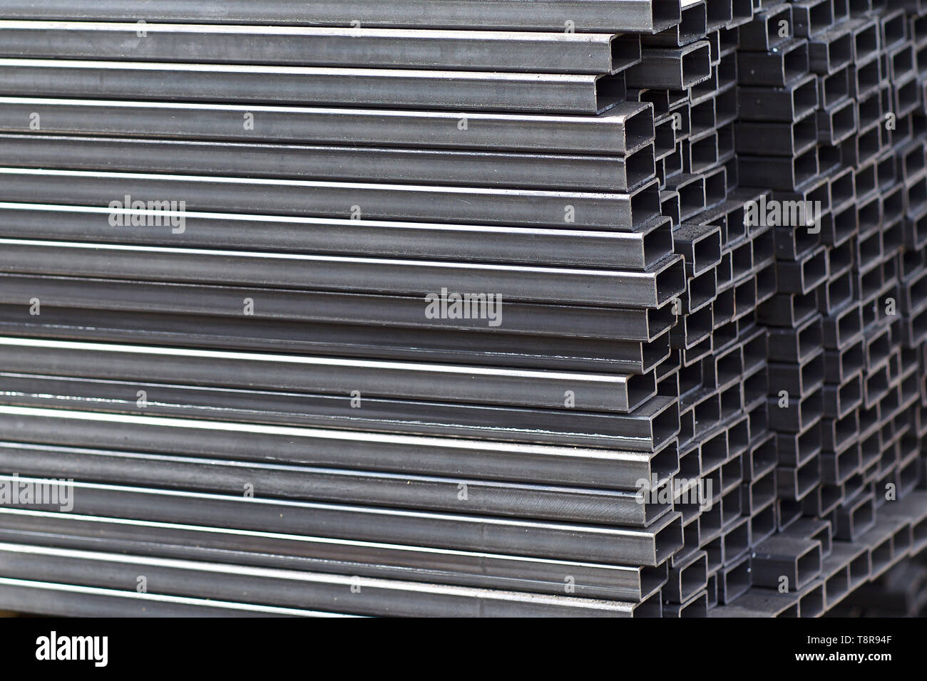 Metal profile pipe of rectangular cross section in packs at the ...