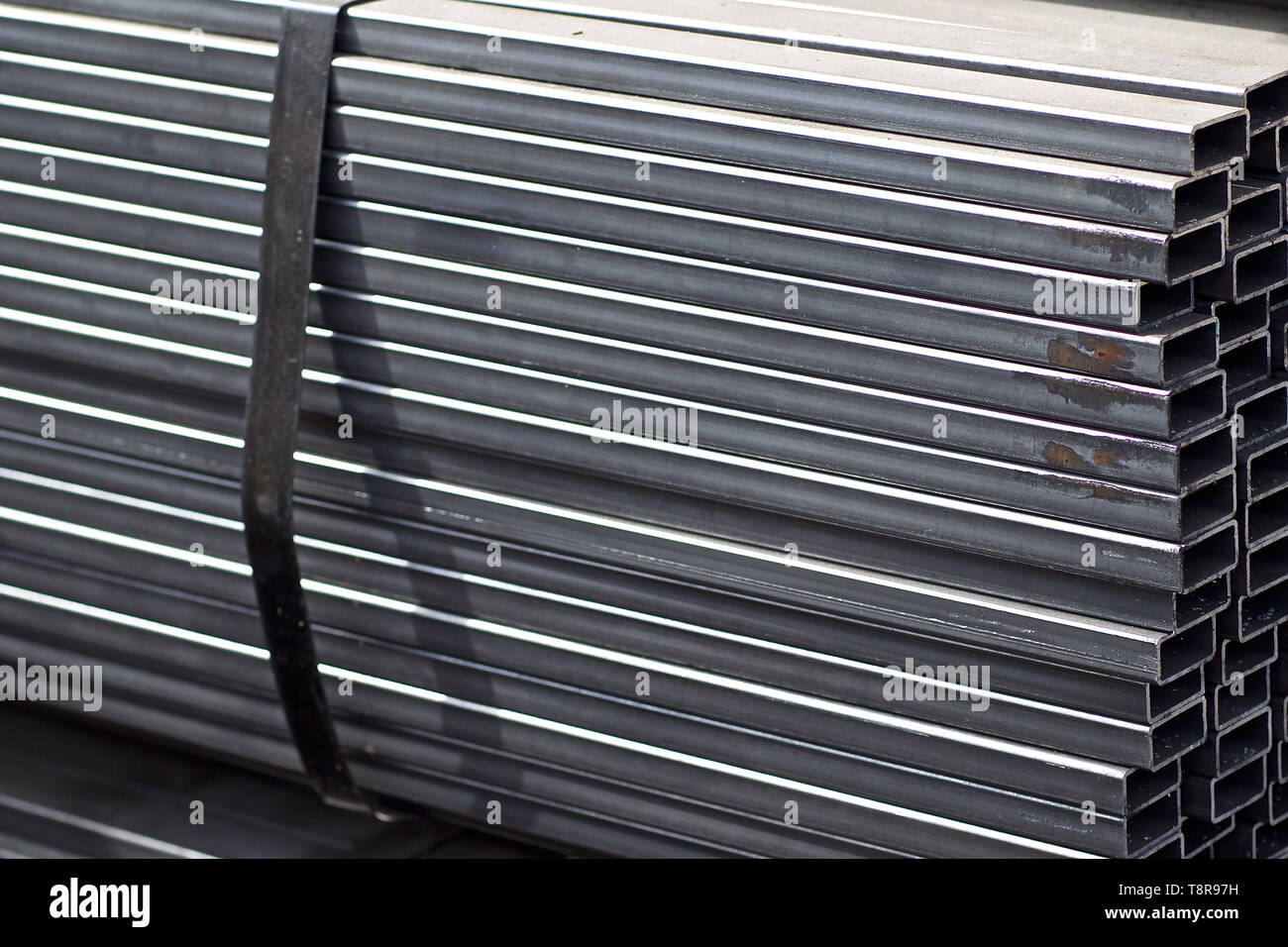 Metal profile pipe of rectangular cross section in packs at the ...