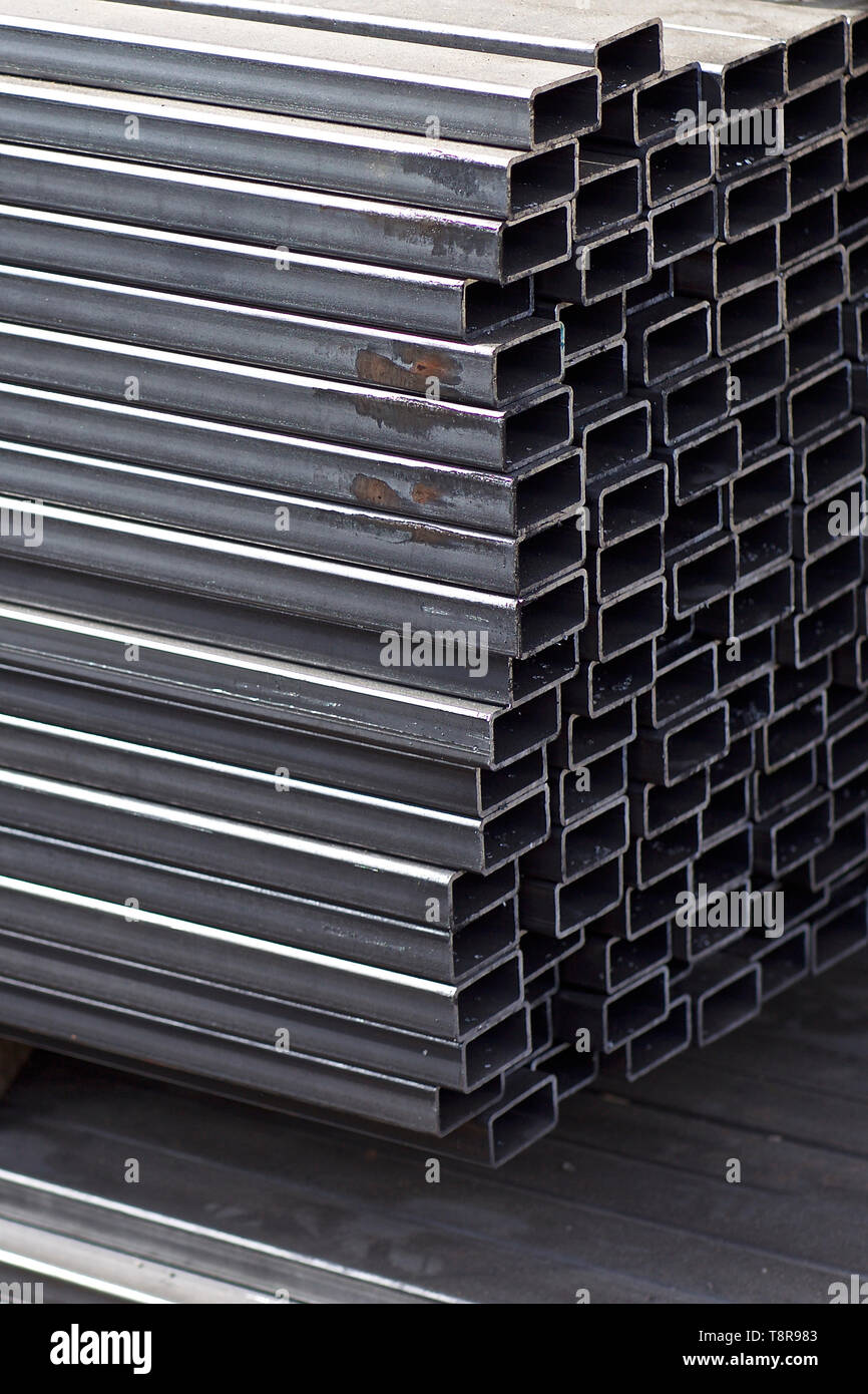 Metal profile pipe of rectangular cross section in packs at the ...