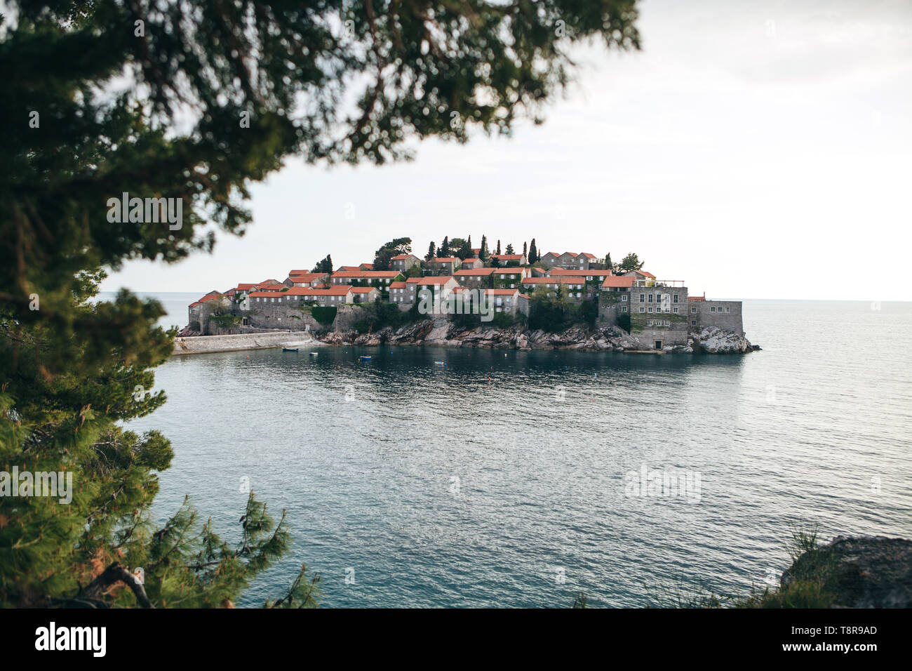 Beautiful view of the island of Sveti Stefan or Saint Stephen in ...