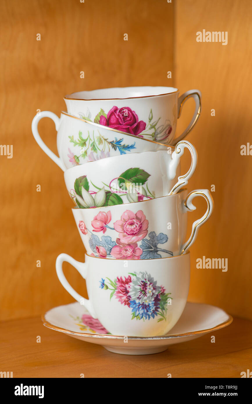 Vintage Tea Cups Stacked