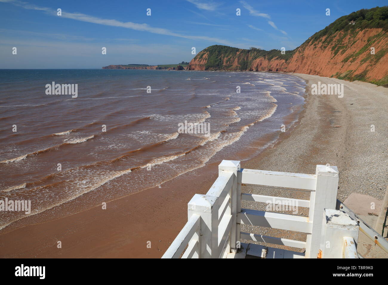Jacob's ladder beach Sidmouth, Spring morning, East Devon, England, UK ...