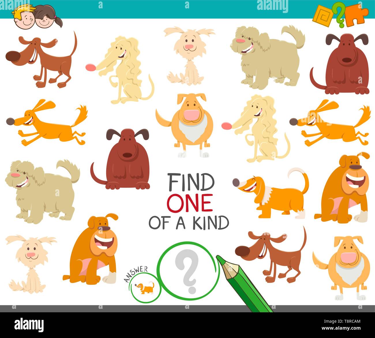 Cartoon Illustration of Find One of a Kind Picture Educational Activity ...