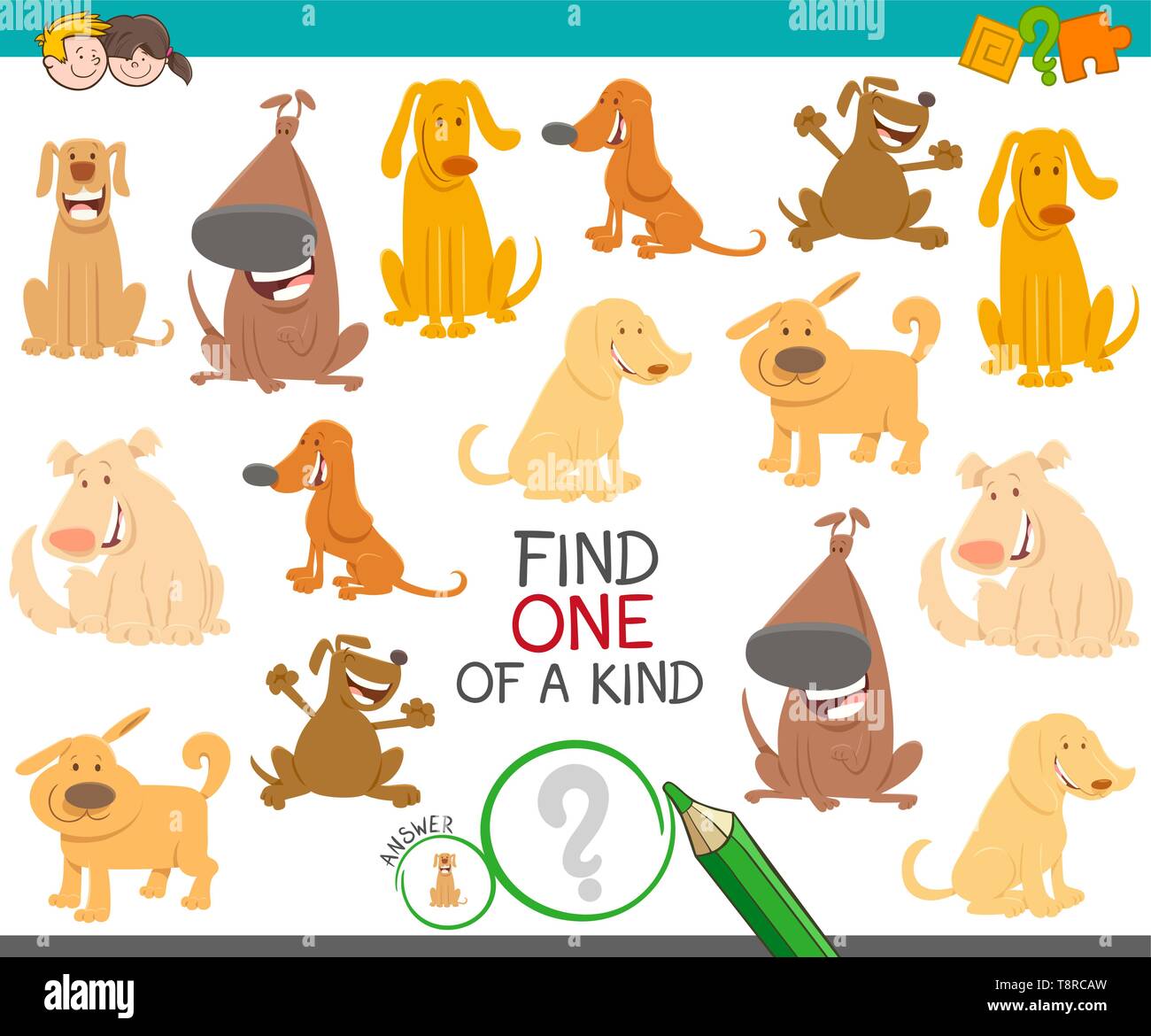 Cartoon Illustration of Find One of a Kind Picture Educational Activity ...