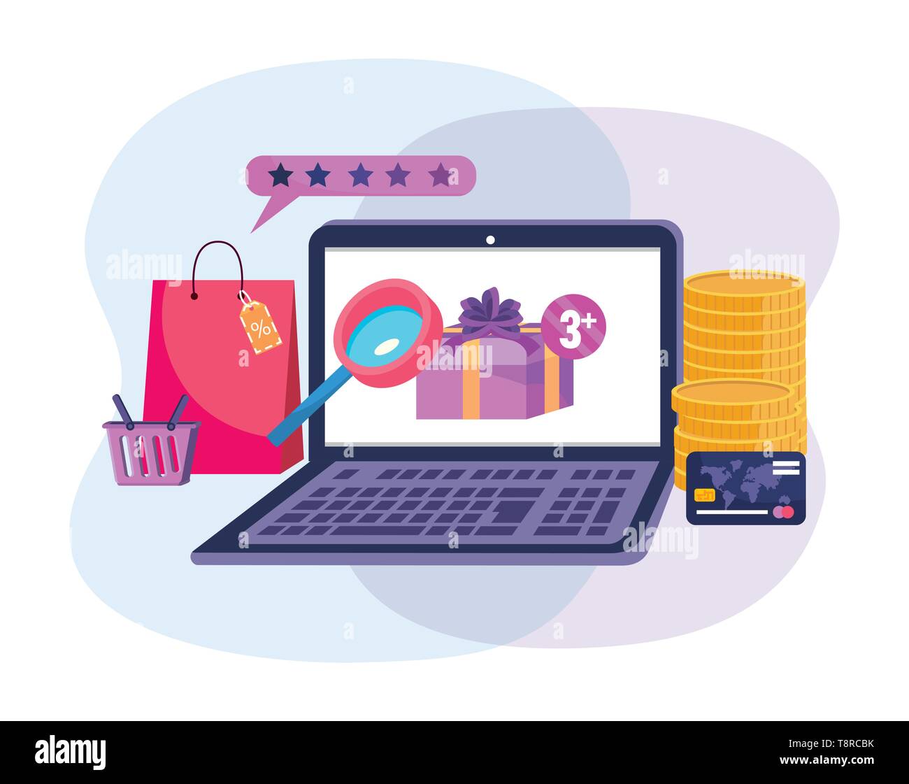 laptop technology with coins and credit card vector illustration Stock ...