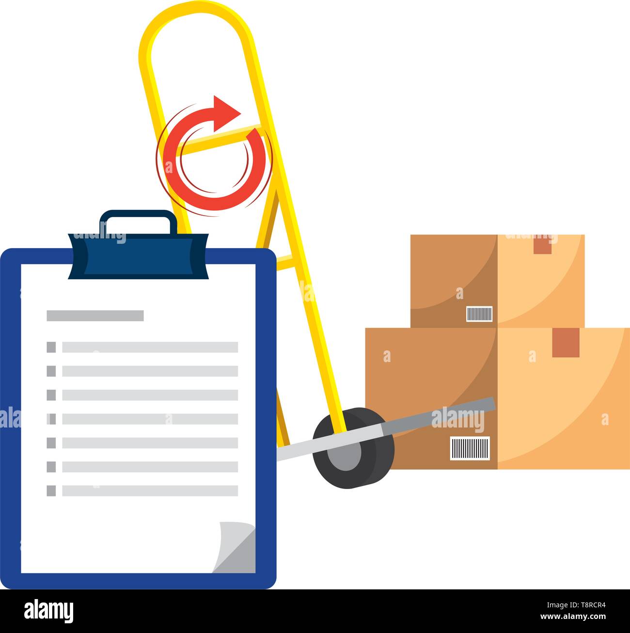 pushcart with box and a checklist with a return arrow vector ...