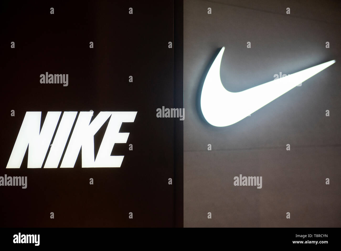 A logo of an American multinational sport clothing brand Nike seen in ...