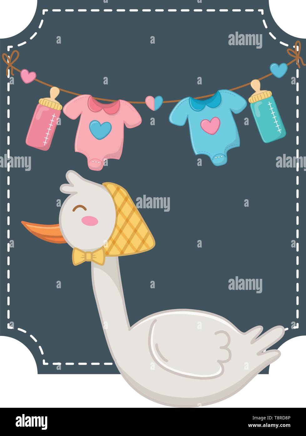 square frame with stork wearing bandana and baby clothes hanging from ...