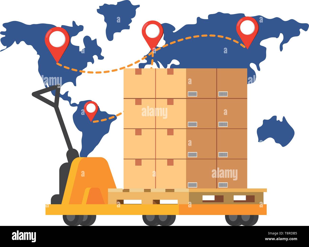pushcart with box and map with location pointer vector illustration ...
