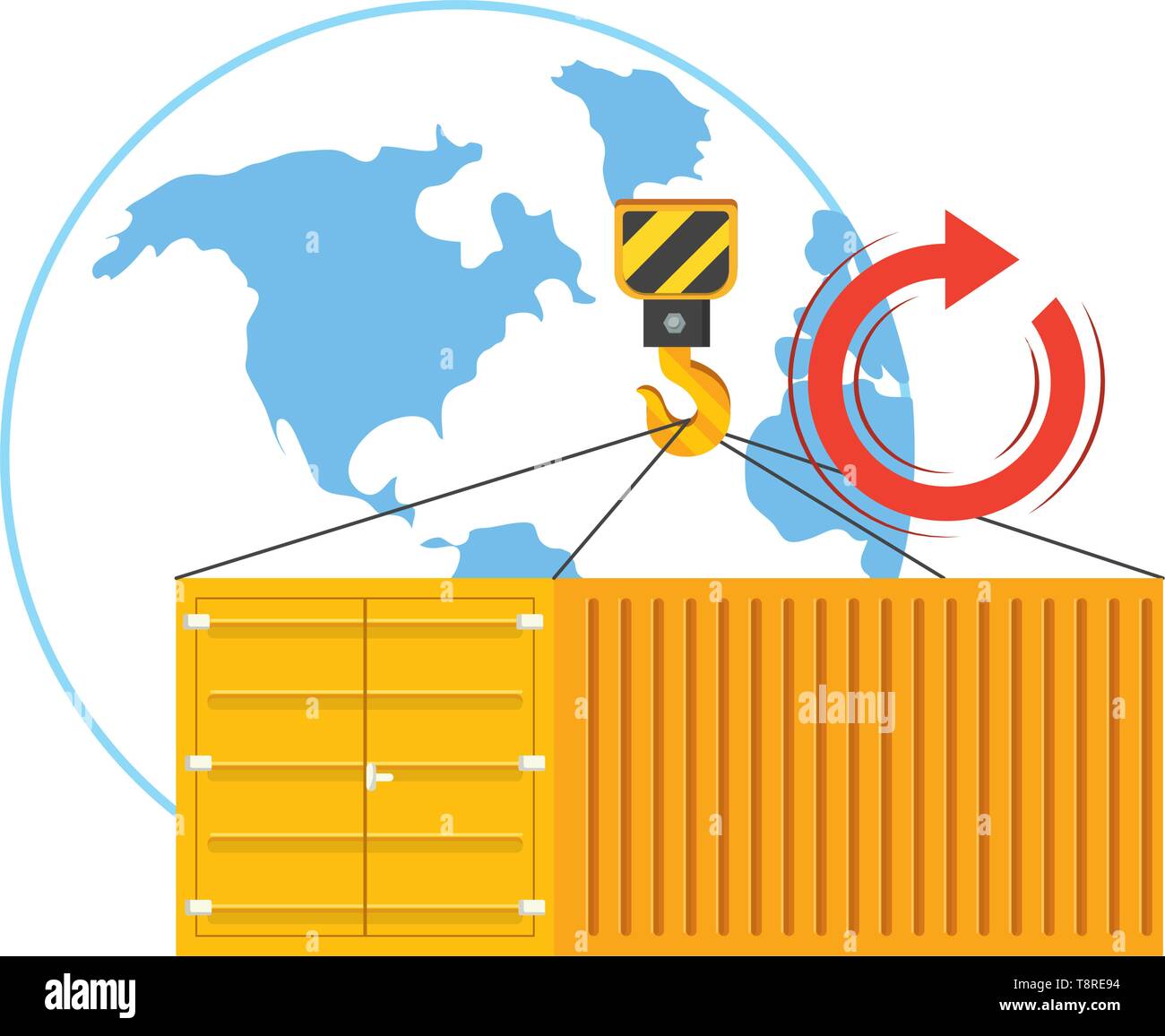 cargo container with crane hook, return arrow and map vector ...