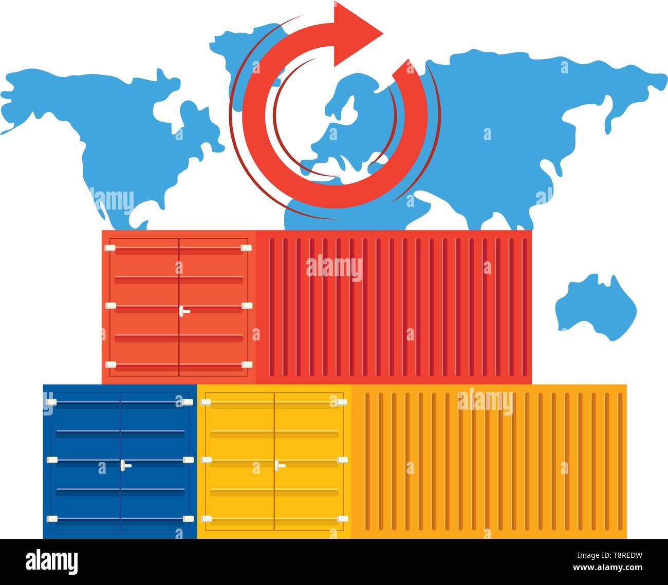 cargo containers and map with return arrow vector illustration graphic ...