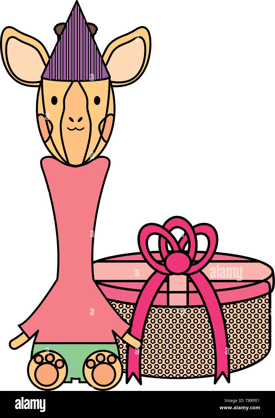 cute giraffe with gift box in birthday party vector illustration design ...