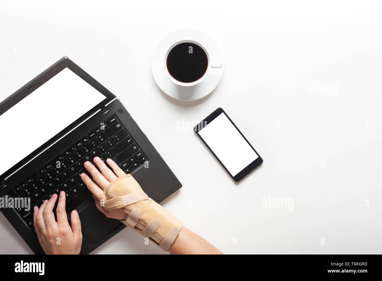 Top view of hands with wrist pain from using computer, office syndrome ...