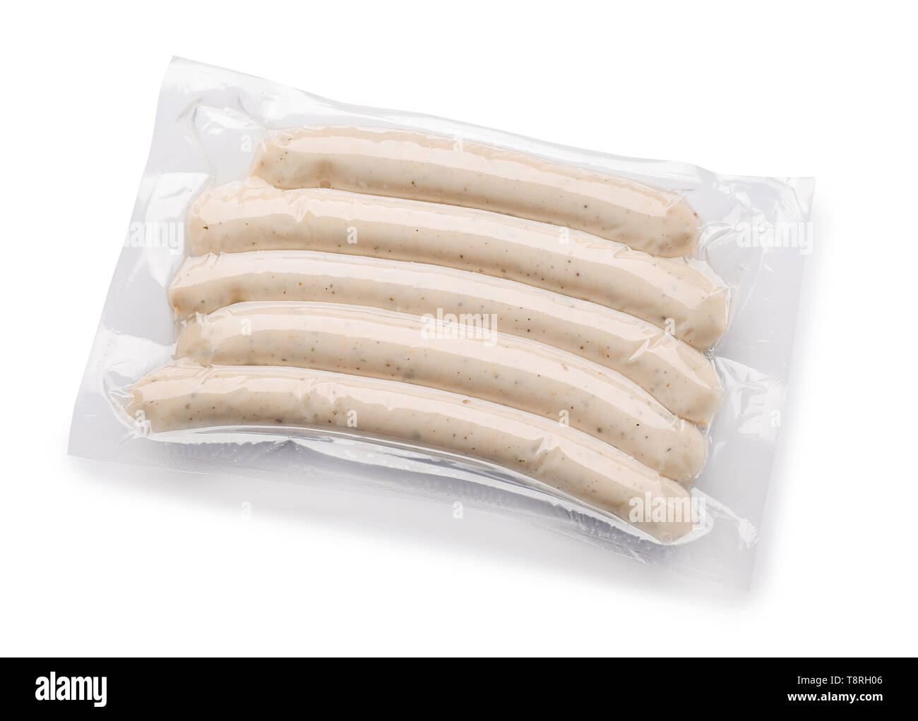 Packed sausages on white background Stock Photo - Alamy