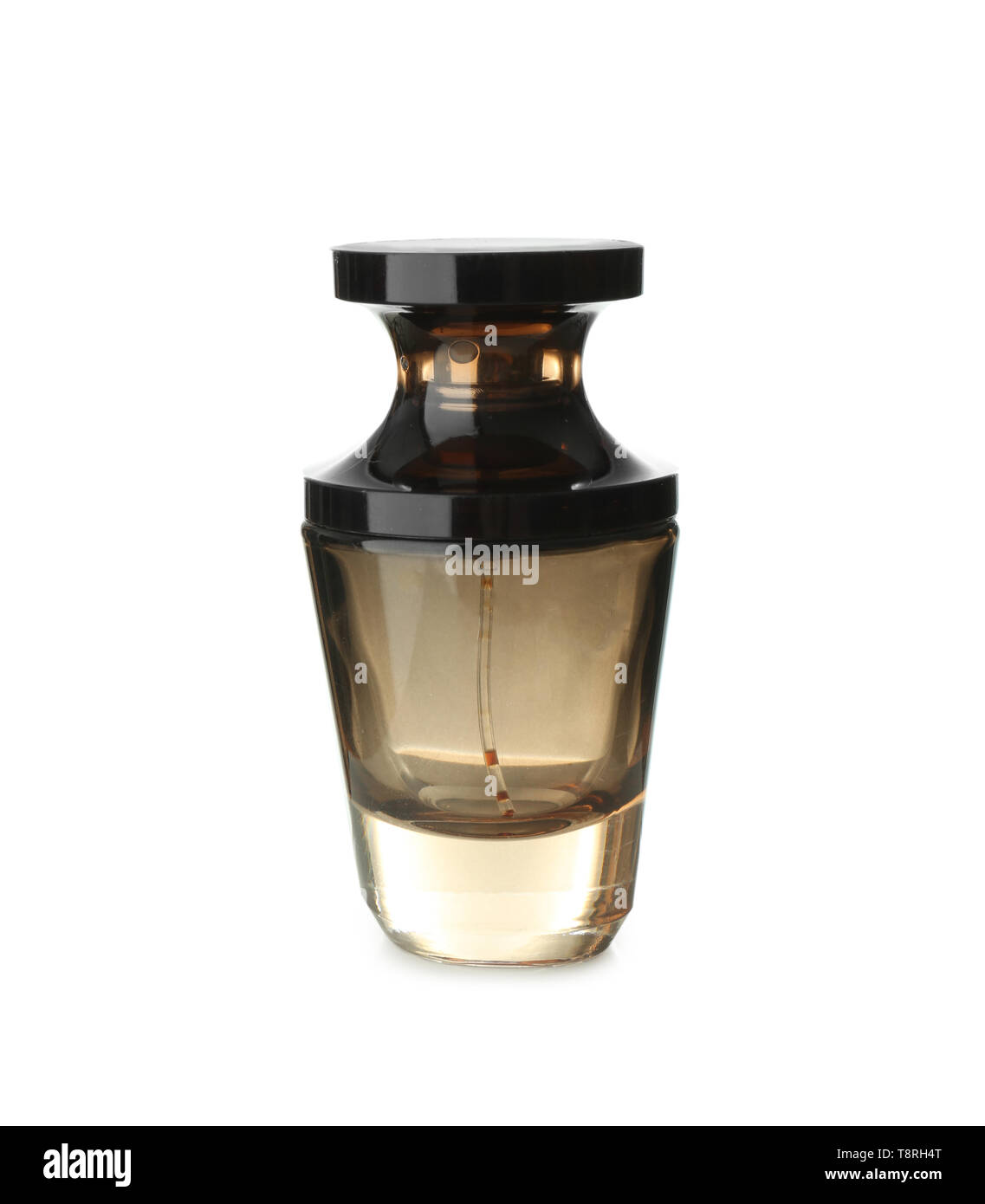 Transparent bottle of perfume on white background Stock Photo - Alamy
