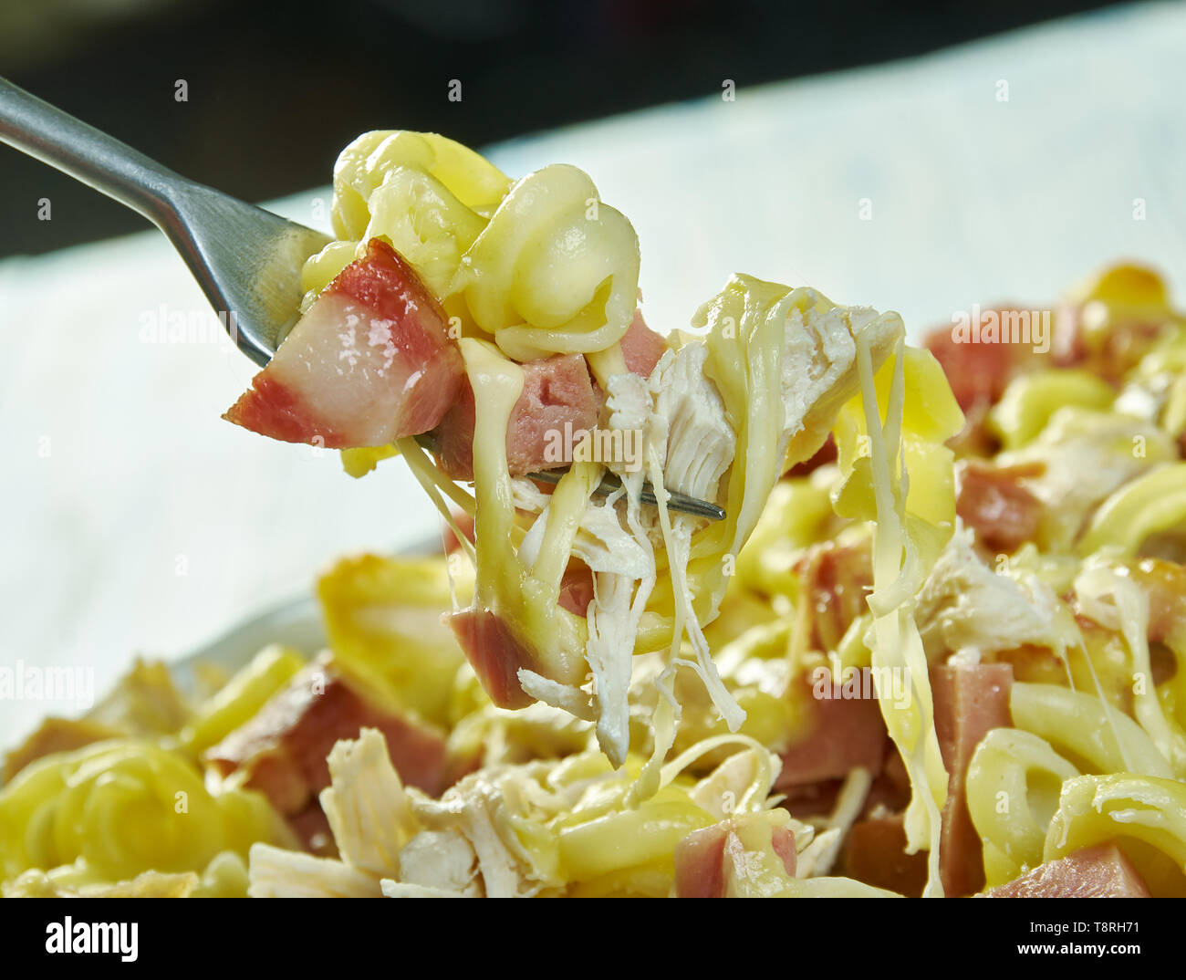 Chicken Cordon Bleu Casserole, shredded chicken, ham, and swiss in a ...