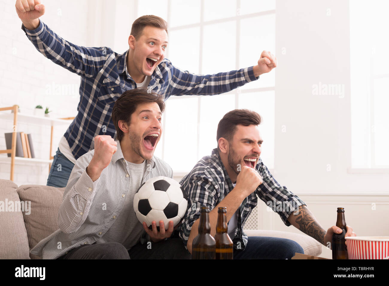 Goal! Football Fans Watching Match And Cheering Stock Photo - Alamy