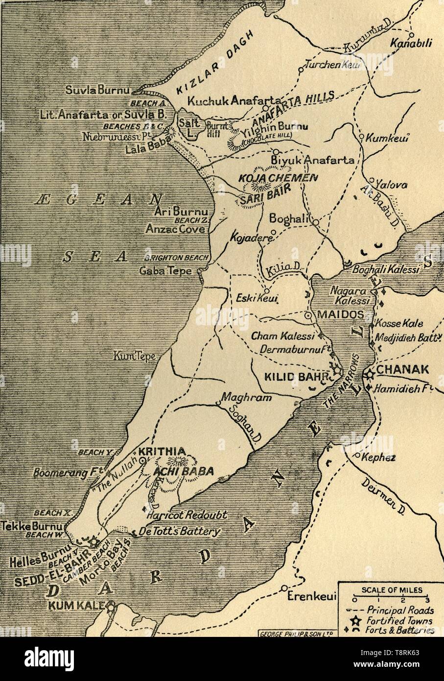 'Map of the Gallipoli Peninsula', 1919. Creator: George Philip & Son ...