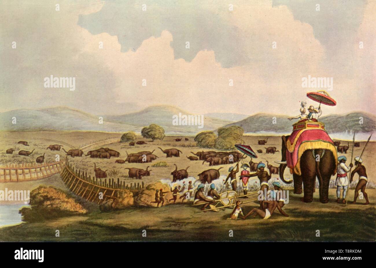 'Sport in India - Driving Elephants Into A Keddah', c1808, (1901 ...