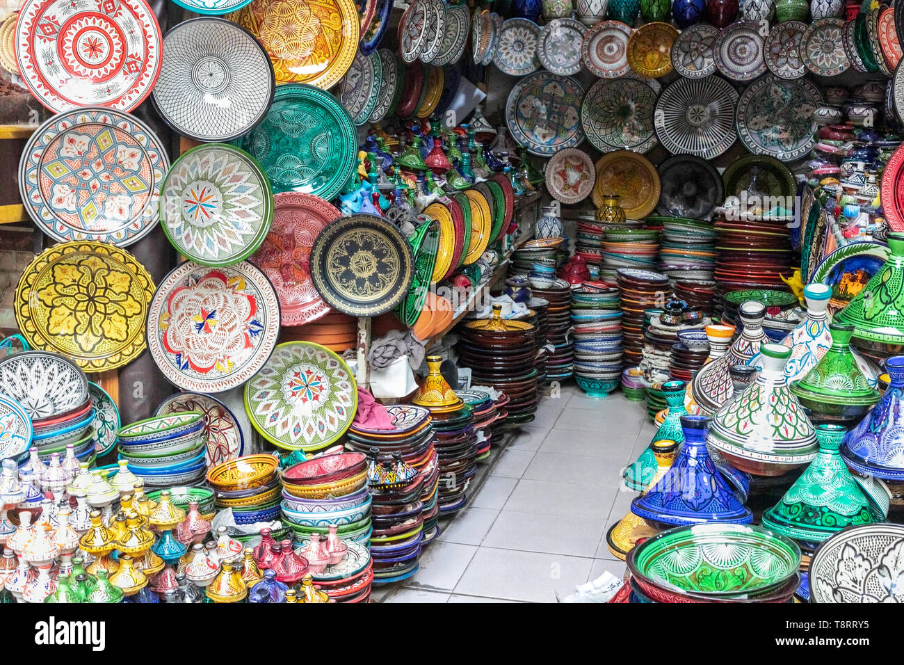 Traditional arabic handcrafted, colorful decorated plates shot at the ...