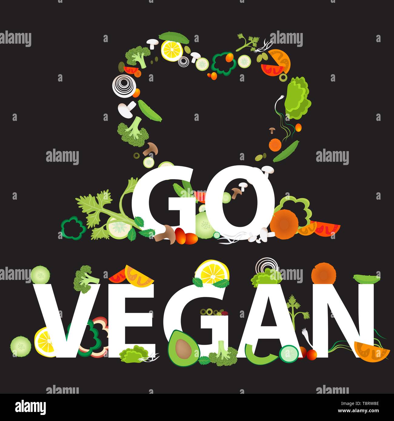 Vegetables pattern with an inscription go vegan, for web and print ...