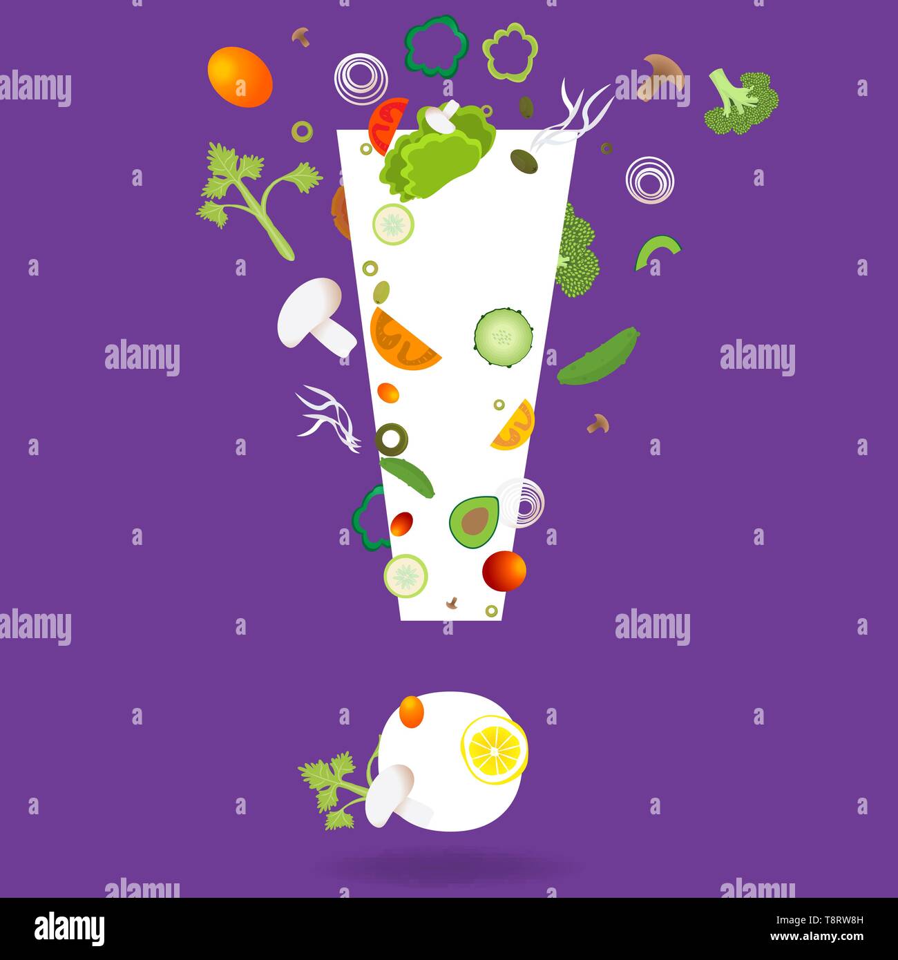 Exclamation mark with vegetables pattern for web and print decoration ...