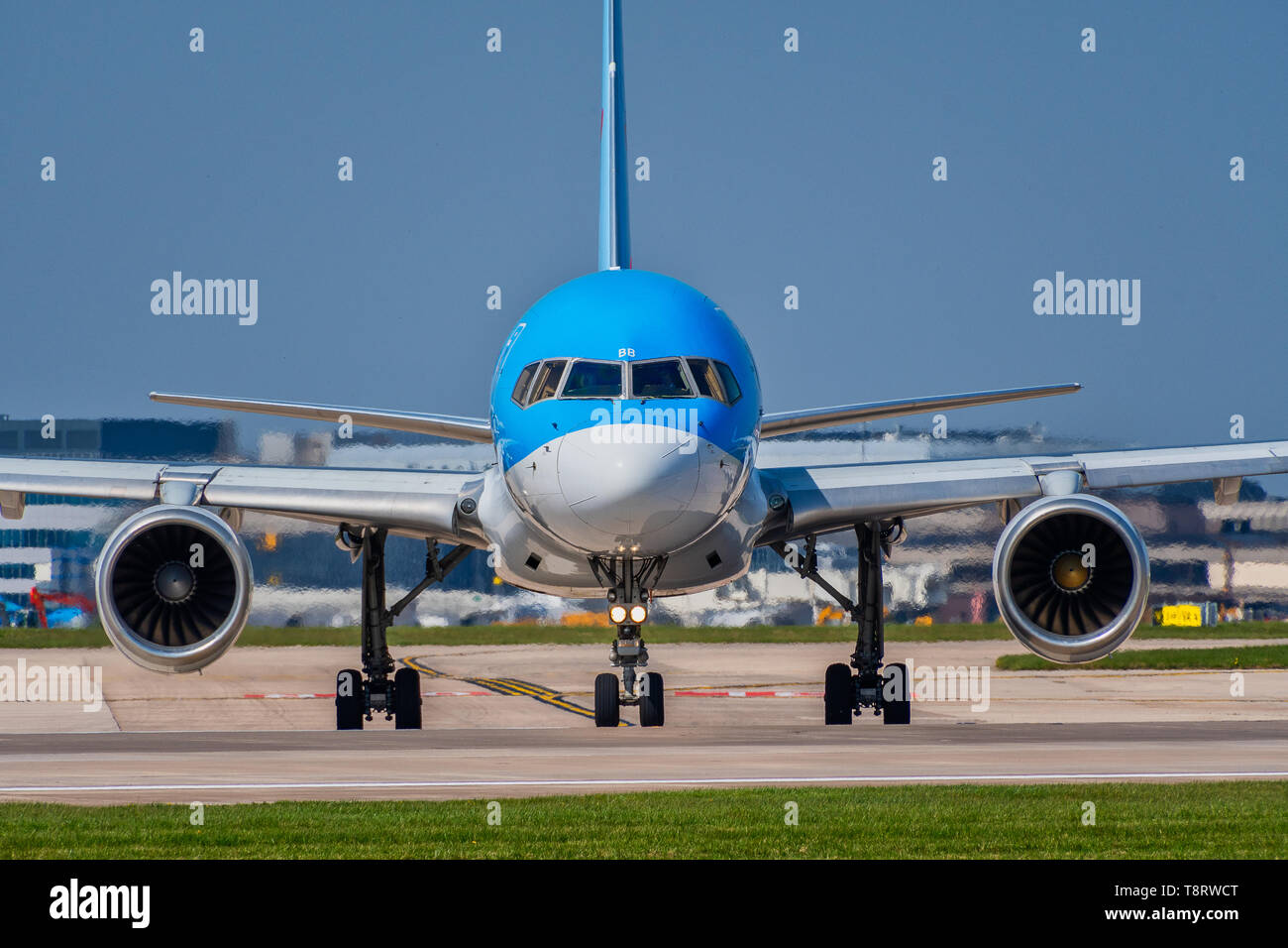 MANCHESTER, UNITED KINGDOM - APRIL 20, 2019: Front view of a Boeing 757 ...
