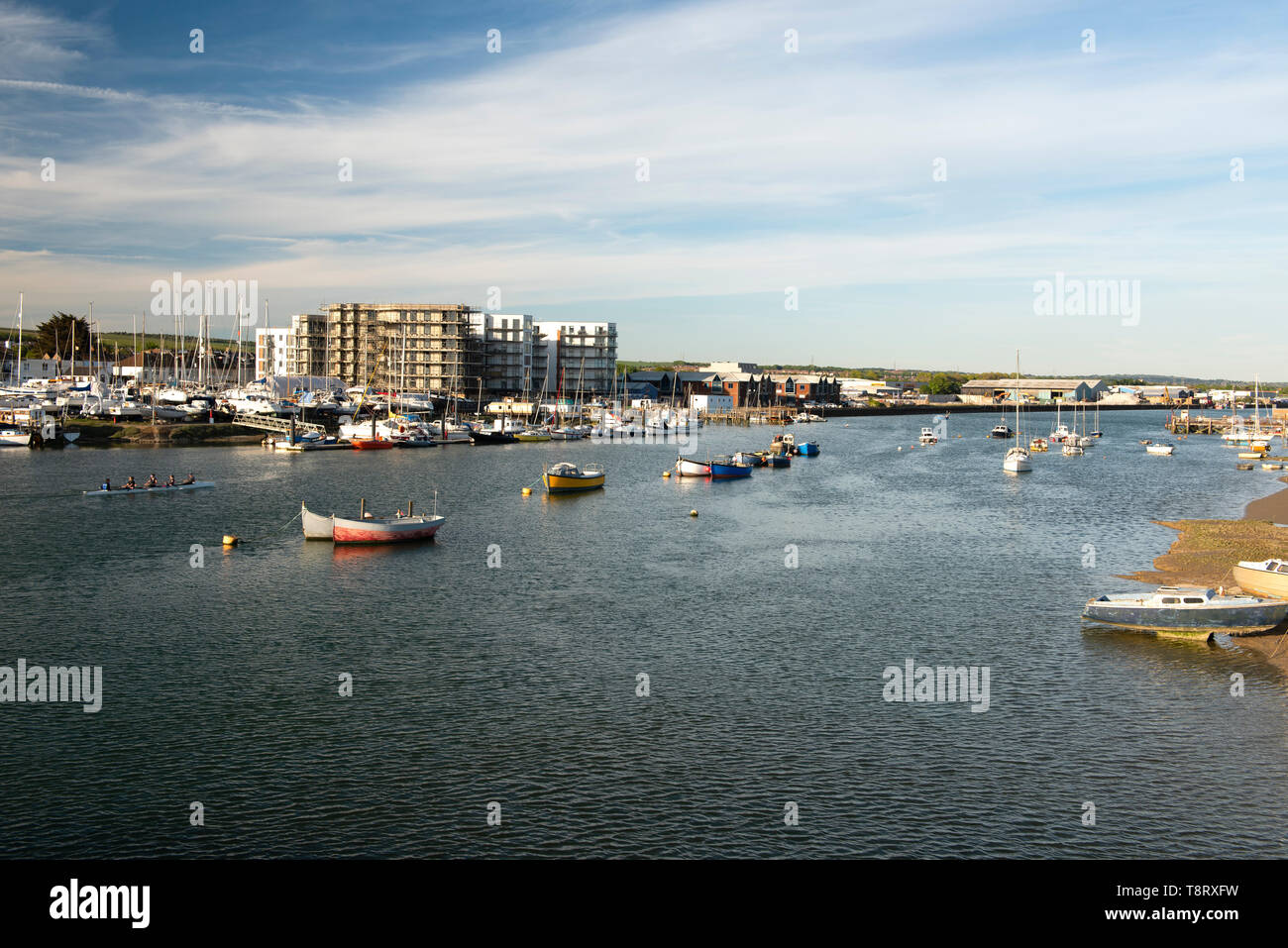 A panorama of Shoreham harbour on a spring evening, West Sussex ...