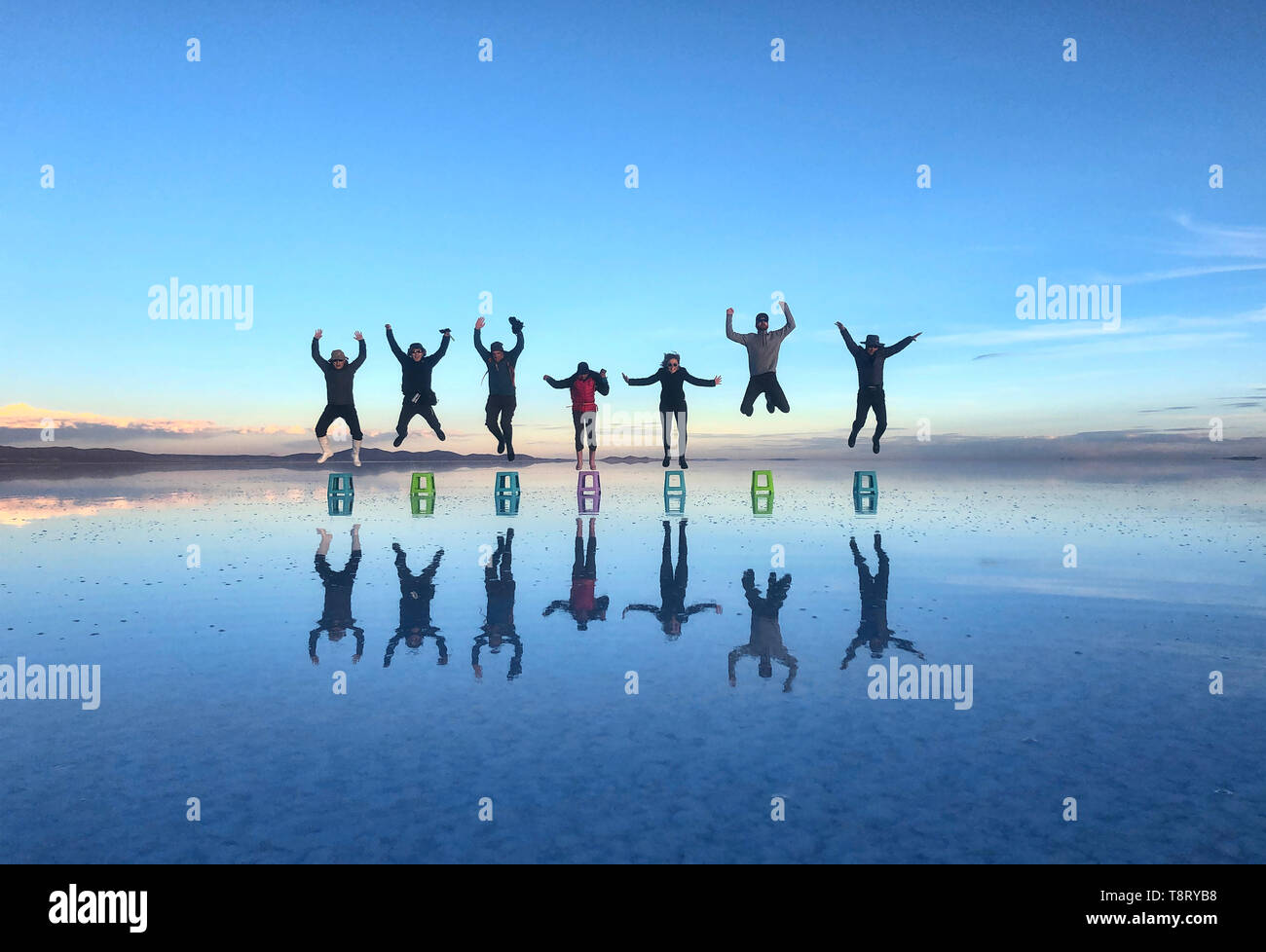 The world's largest mirror, reflection on the salt flats of the Salar ...