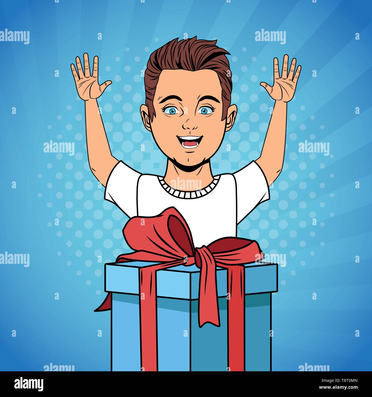 Pop art boy with giftbox cartoon Stock Vector Image & Art - Alamy