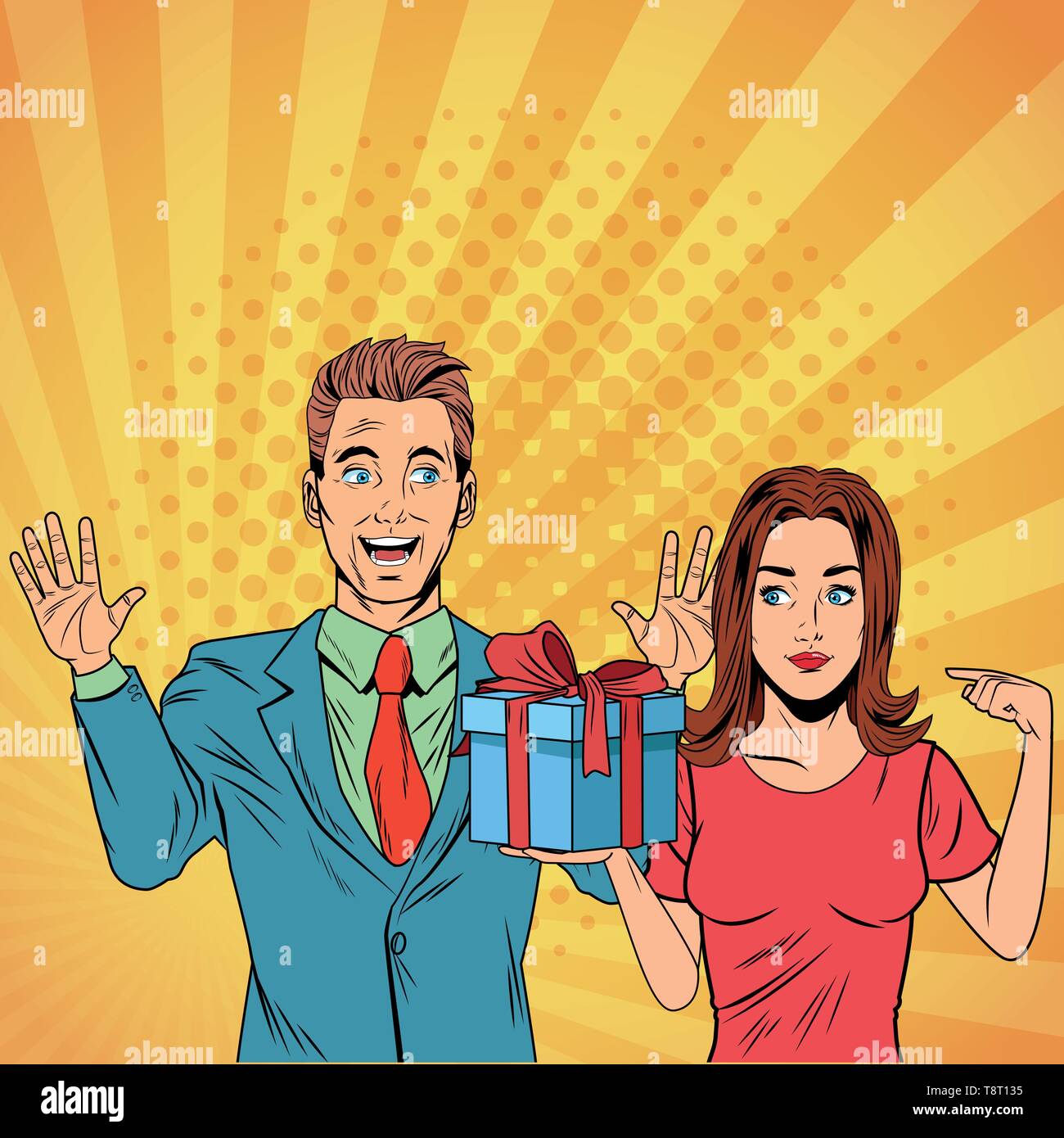 Pop art business couple with present cartoon Stock Vector Image & Art ...