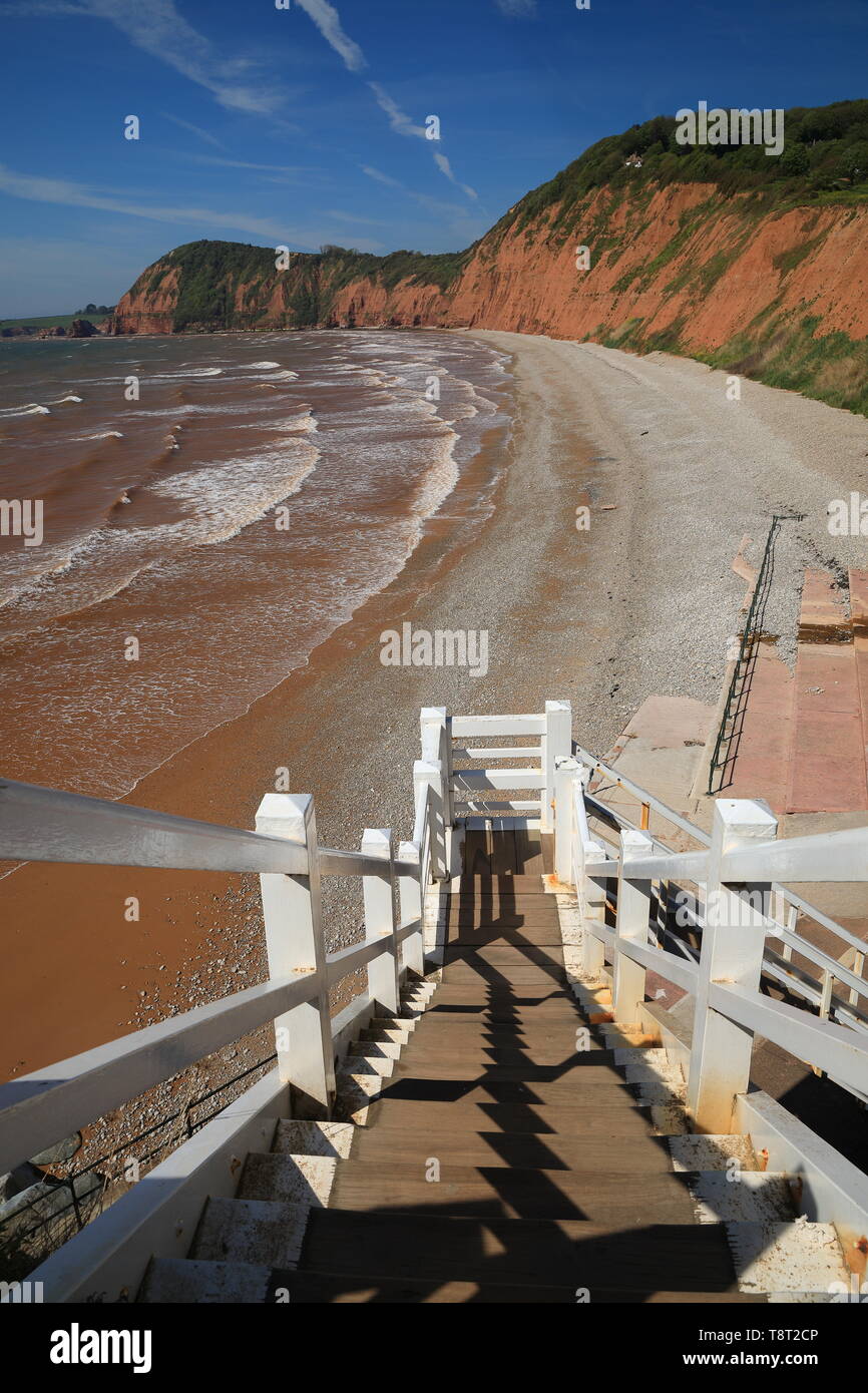 Jacob's ladder beach Sidmouth, Spring morning, East Devon, England, UK ...