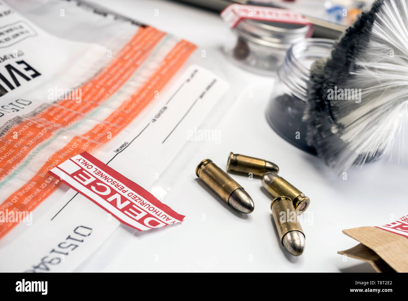 Criminalistic Laboratory, Bullet shell analysis, conceptual image Stock ...
