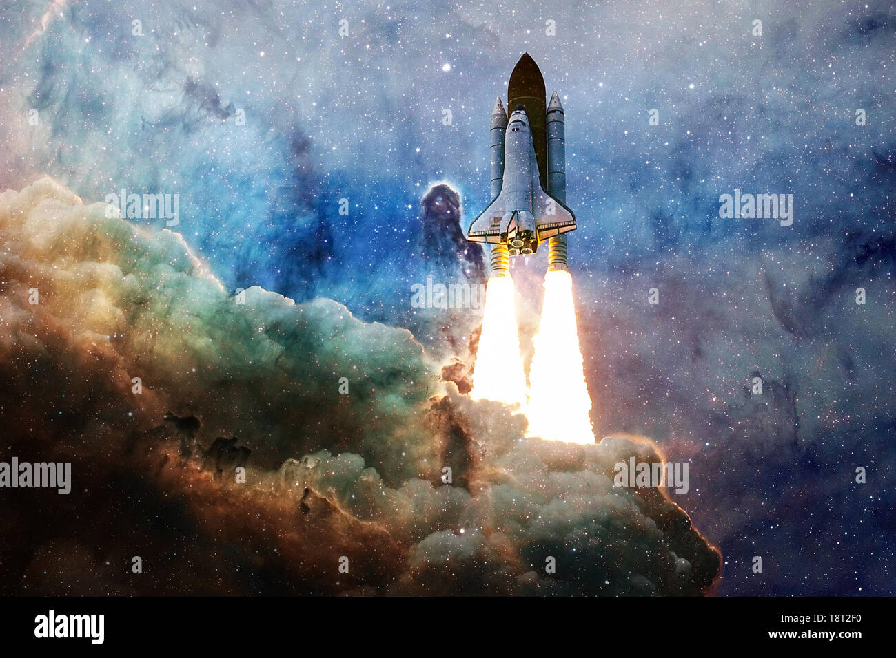 Space shuttle taking off on a mission. Deep space. Beauty of endless ...