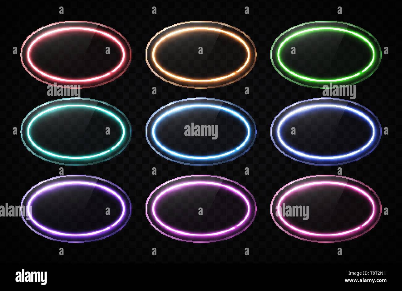 Oval neon lights banners set. Colorful led lamp Stock Vector Image ...