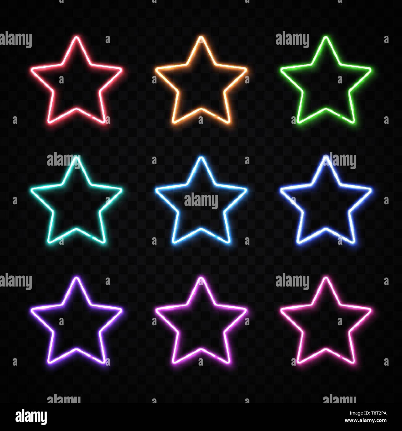 Colorful neon star set on transparent background Stock Vector Image ...