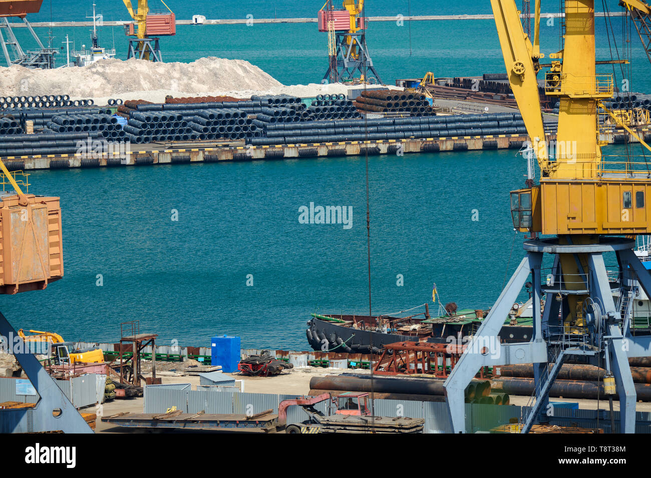 Industrial port, infrastructure of seaport, cranes and dry cargo ships ...